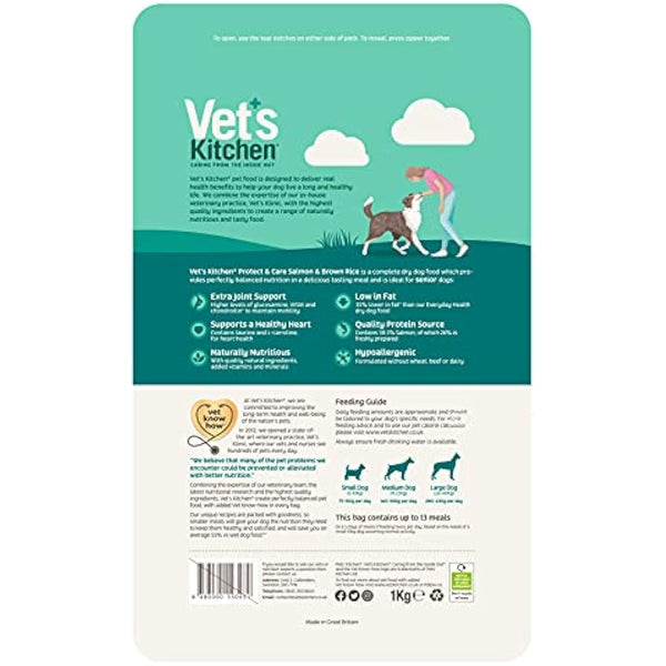 Vet's Kitchen Dry Dog Food Senior Salmon & Brown Rice Protect & Care 7 ...