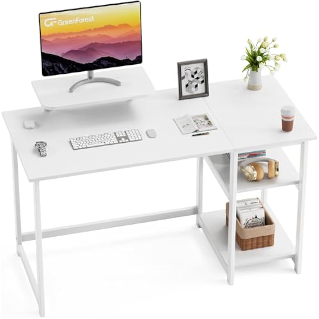 GreenForest Computer Desk with Monitor Stand,100cm Home Office Desk wi ...