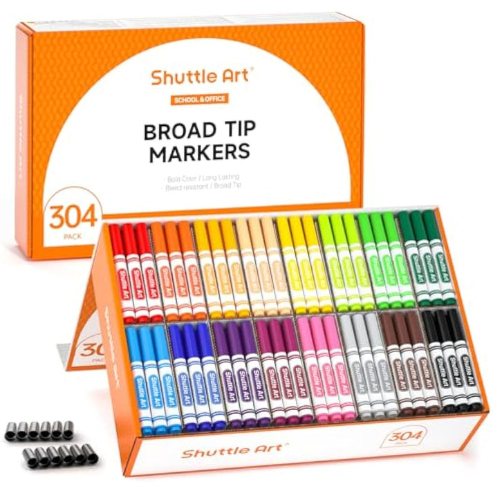 Shuttle Art 304 Pack Markers Bulk, 16 Assorted Colors Broad Line Class ...