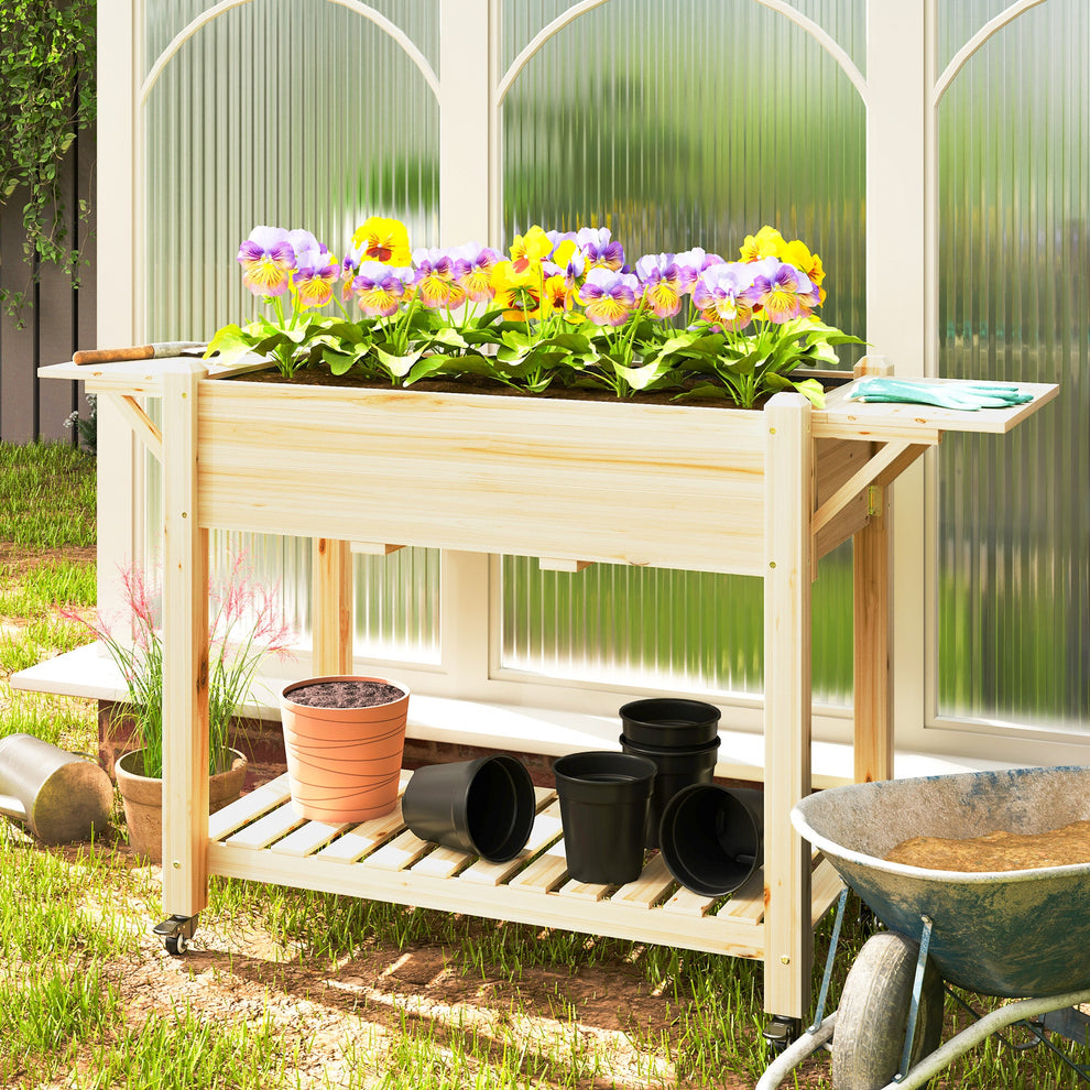 Outsunny Raised Garden Bed, Wooden Elevated Planter Box with Lockable ...