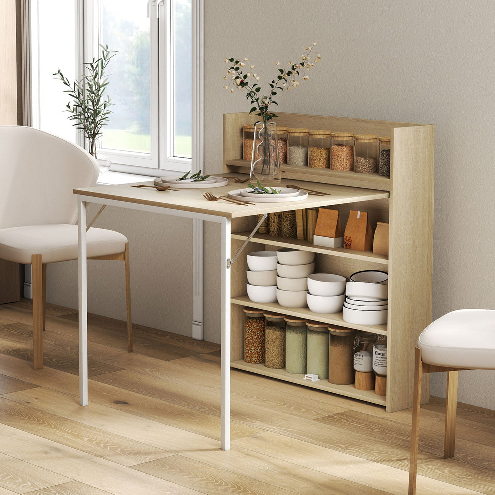 HOMCOM Kitchen Table, Folding Dining Table, with 4-Tier Shelves, Moder ...
