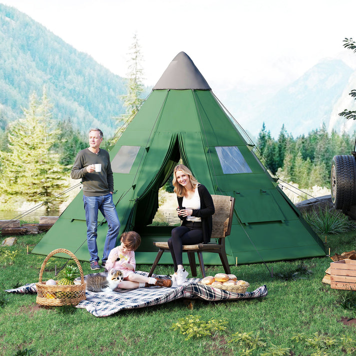 Outsunny 6 Men Tipi Tent with Carry Bag - Green – Proud Fabrics