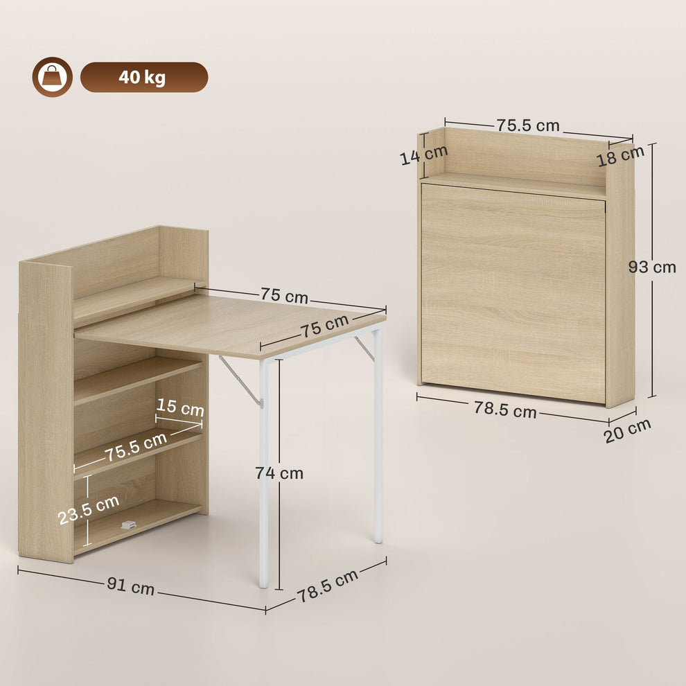 HOMCOM Kitchen Table, Folding Dining Table, with 4-Tier Shelves, Moder ...